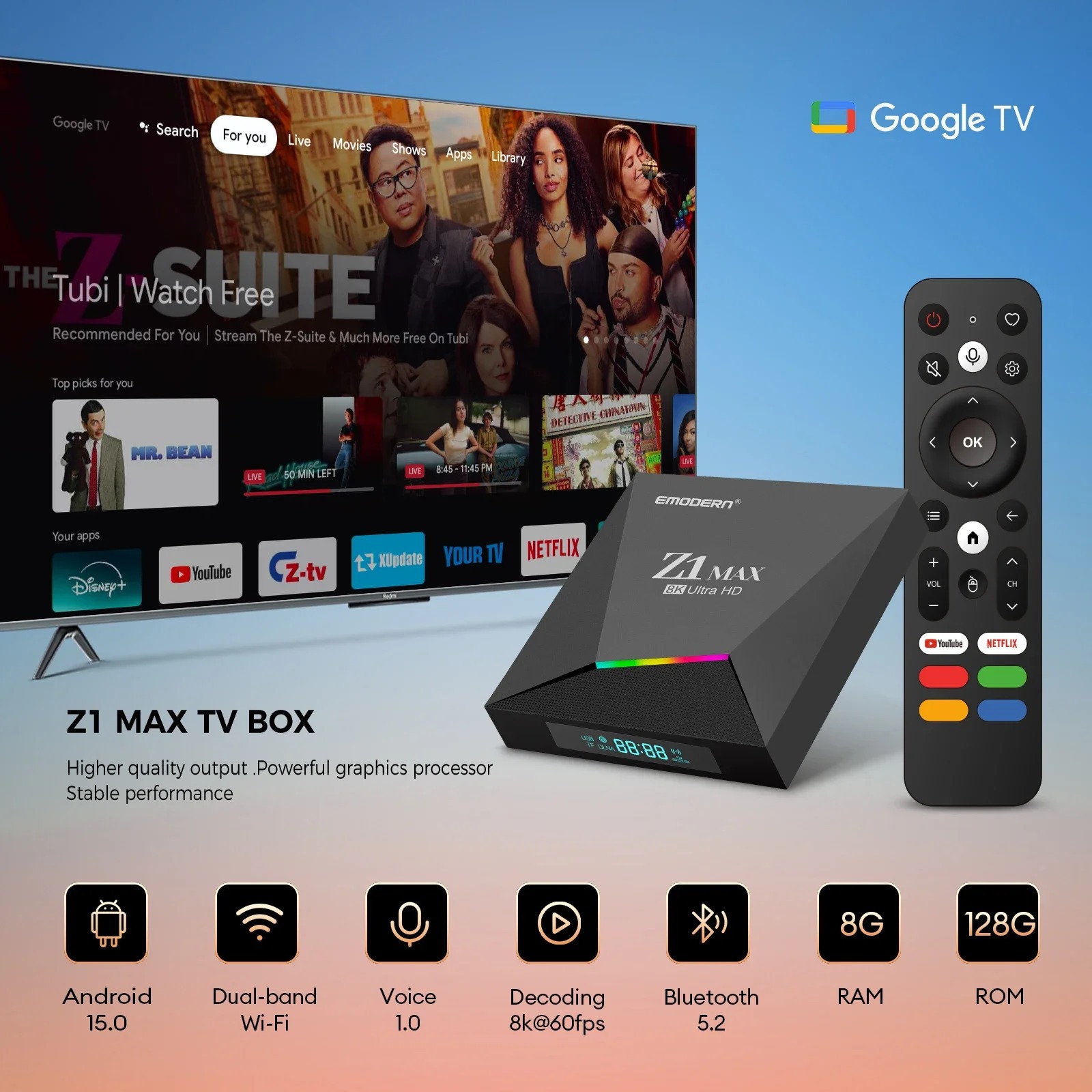 Смарт ТВ приставка Smart TV Box Z1 Max Android 15, 8gb+128g, Allwinner ...